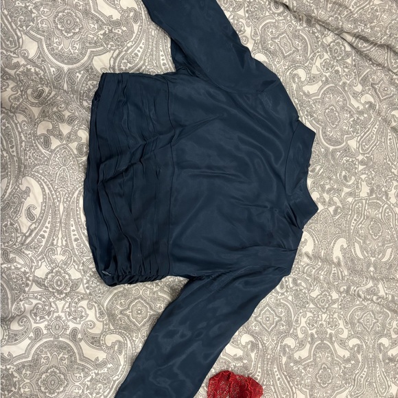 Zara | Tops | Zara Deep Blue Satin Blouse | Poshmark